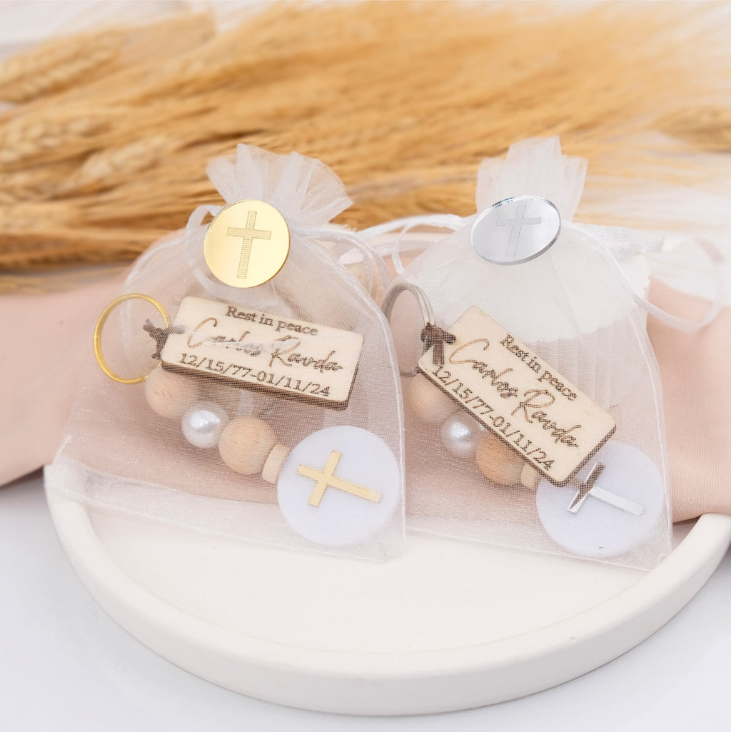 Custom Memorial Cross Keychains – Unique Funeral Favors – Craft Rosaries