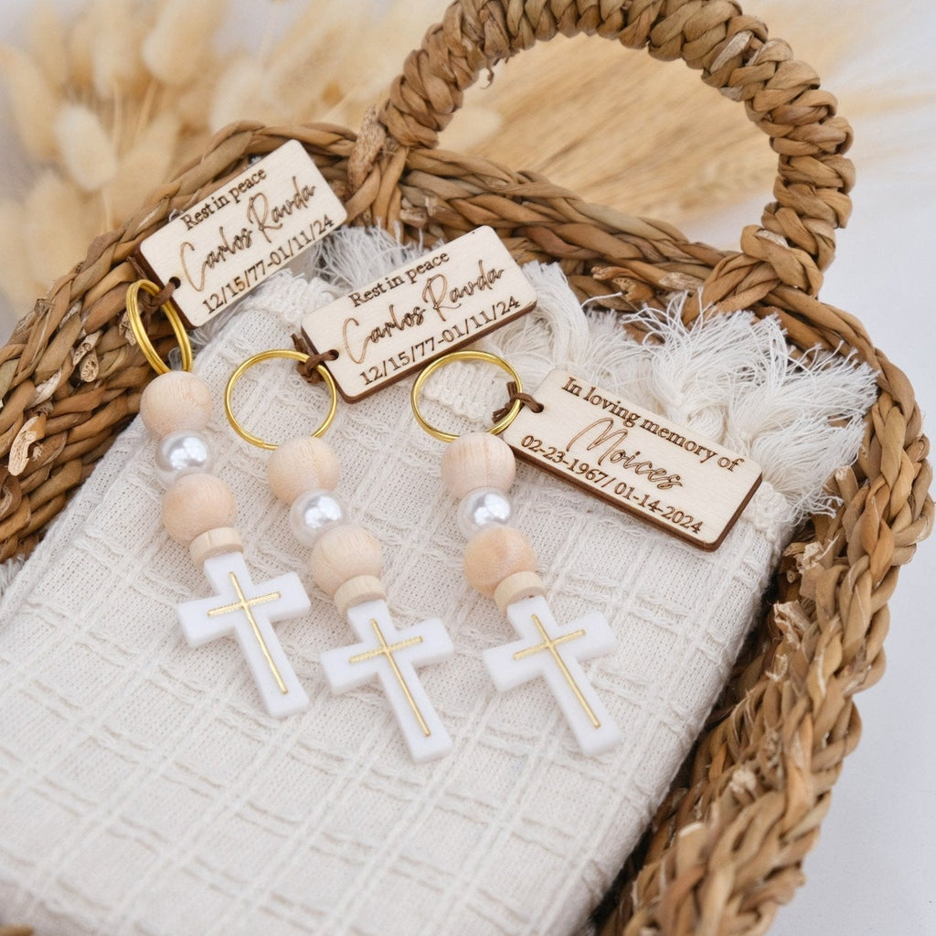 Memorial Cross Keychains – Personalized Funeral Favors – Craft Rosaries